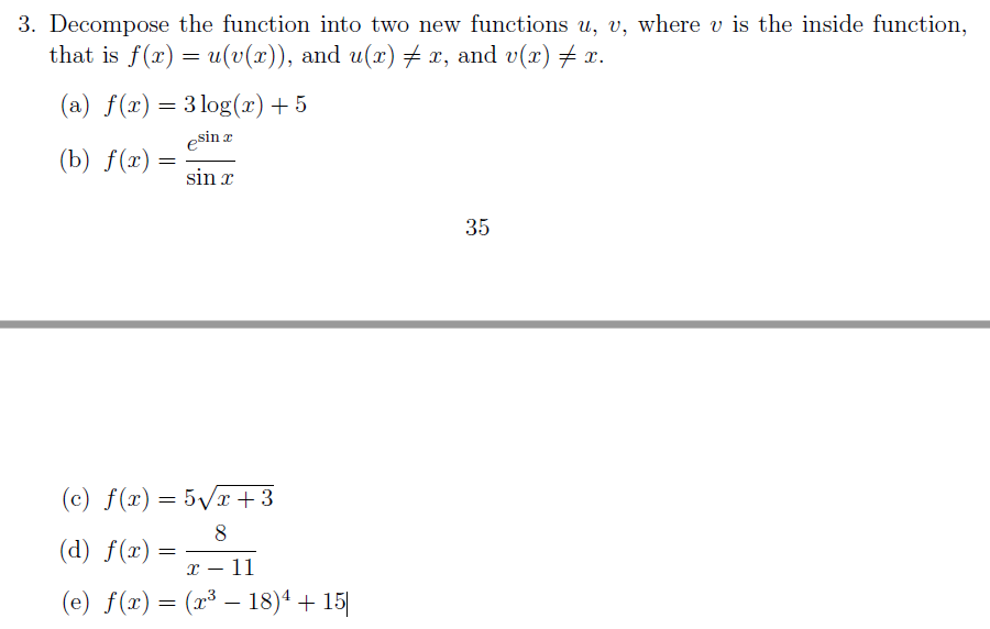 Solved = 3. Decompose the function into two new functions u, | Chegg.com