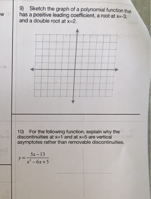 Solved 9) Sketch the graph of a polynomial function that | Chegg.com
