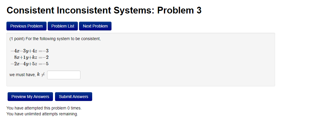 Solved Consistent Inconsistent Systems: Problem 3 Previous | Chegg.com