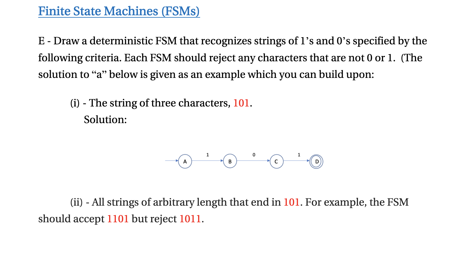 Solved Finite State Machines (FSMS) a E - Draw a | Chegg.com