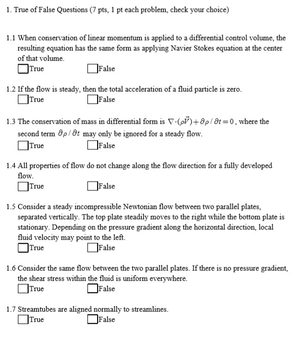 Solved 1. True of False Questions (7 pts, 1 pt each problem, | Chegg.com