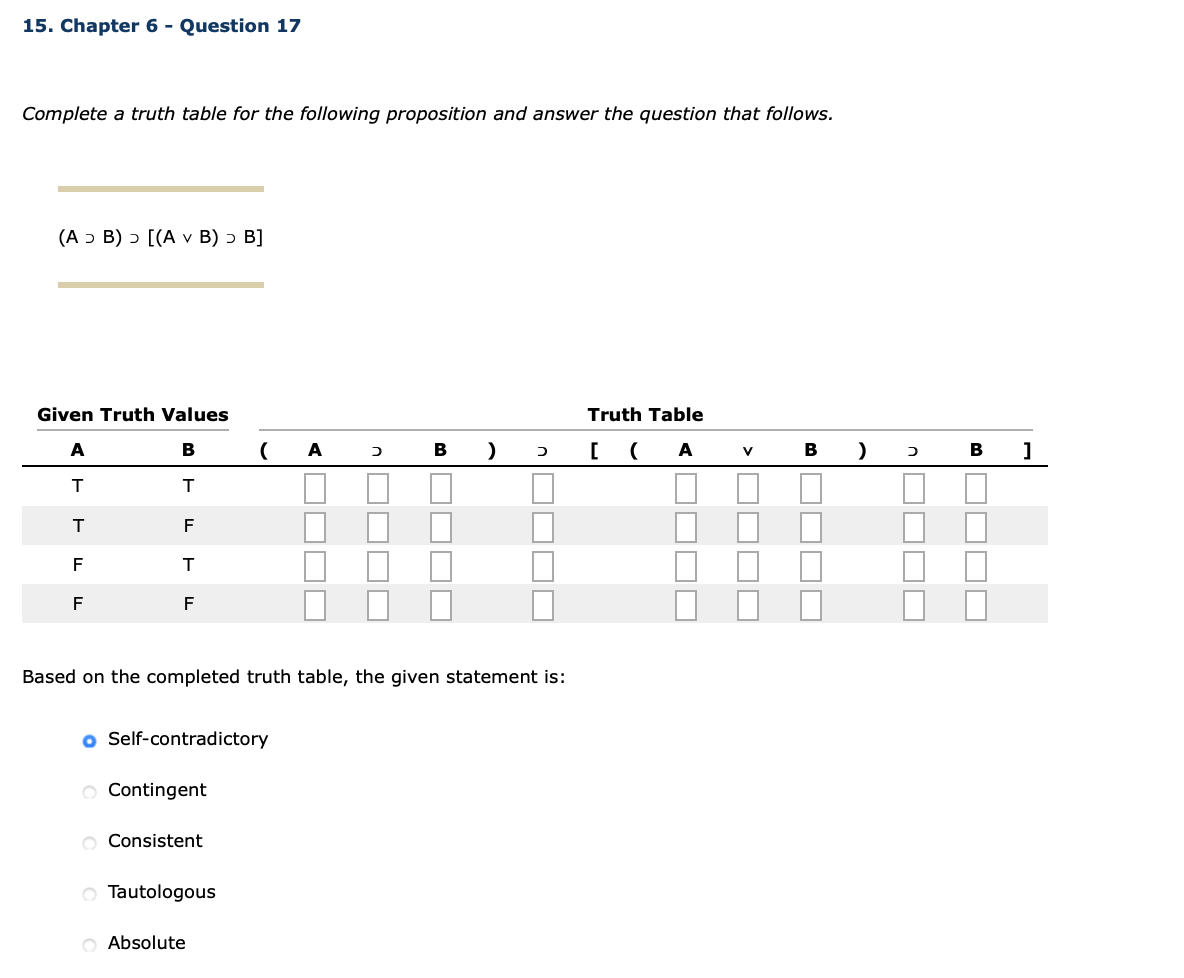Solved 15. Chapter 6 - Question 17 Complete a truth table | Chegg.com