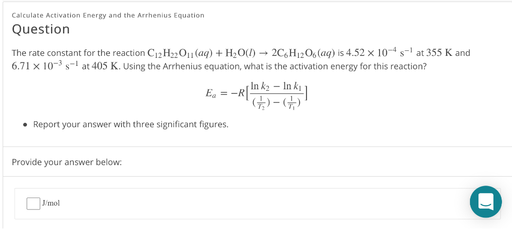 Solved Calculate Activation Energy and the Arrhenius | Chegg.com