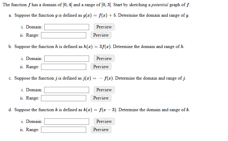Solved The function f has a domain of 10, 4] and a range of | Chegg.com