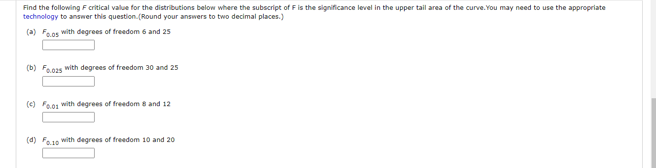 Solved Find the following F critical value for the | Chegg.com