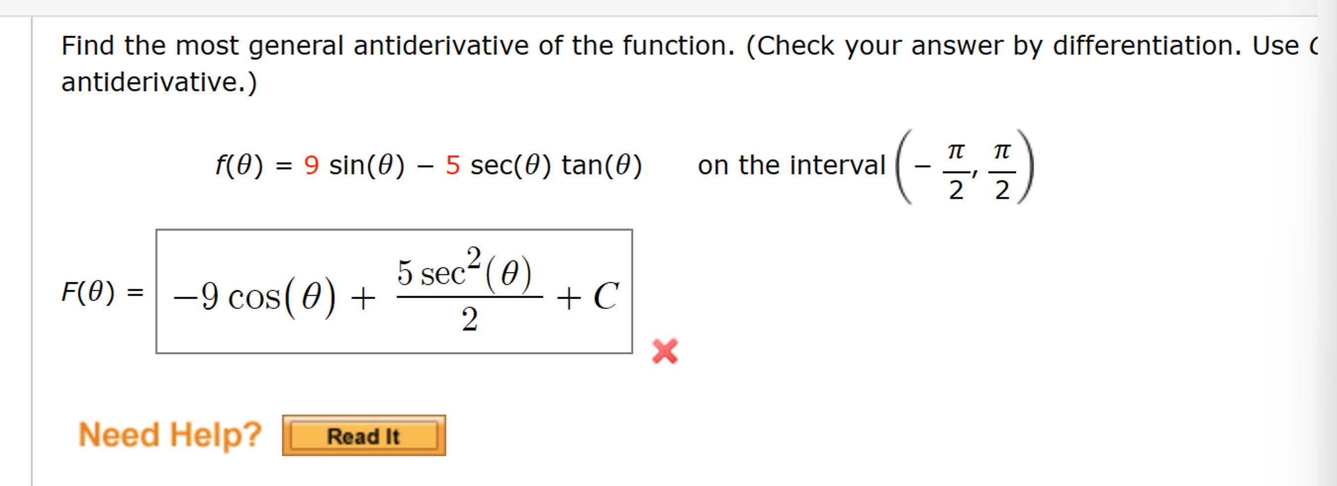 Solved Find The Most General Antiderivative Of The Function