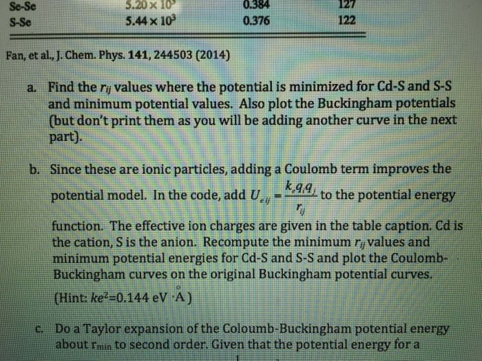 5. (25pts) The Buckingham Potential is a good bond | Chegg.com