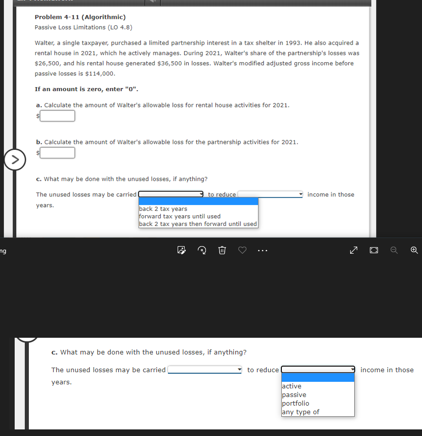 Solved Problem 4-11 (Algorithmic) Passive Loss Limitations | Chegg.com