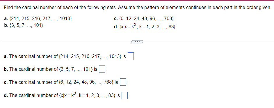 Solved Find the cardinal number of each of the following | Chegg.com