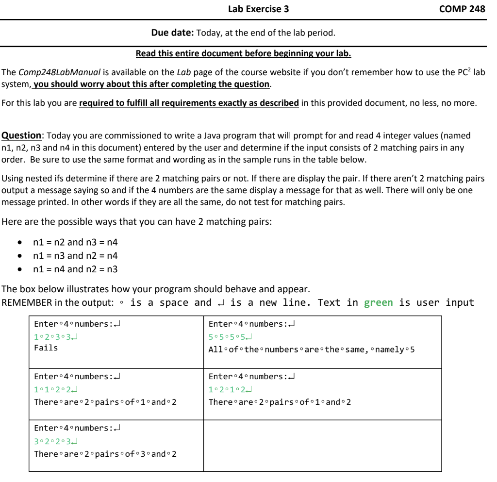 Solved Lab Exercise 3 COMP 248 Due date: Today, at the end | Chegg.com
