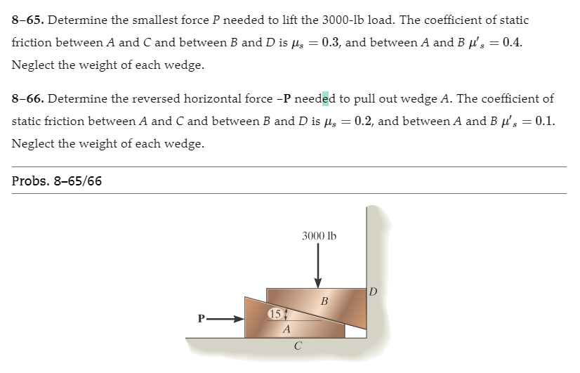 Solved 8 65 Determine The Smallest Force P Needed To Lift