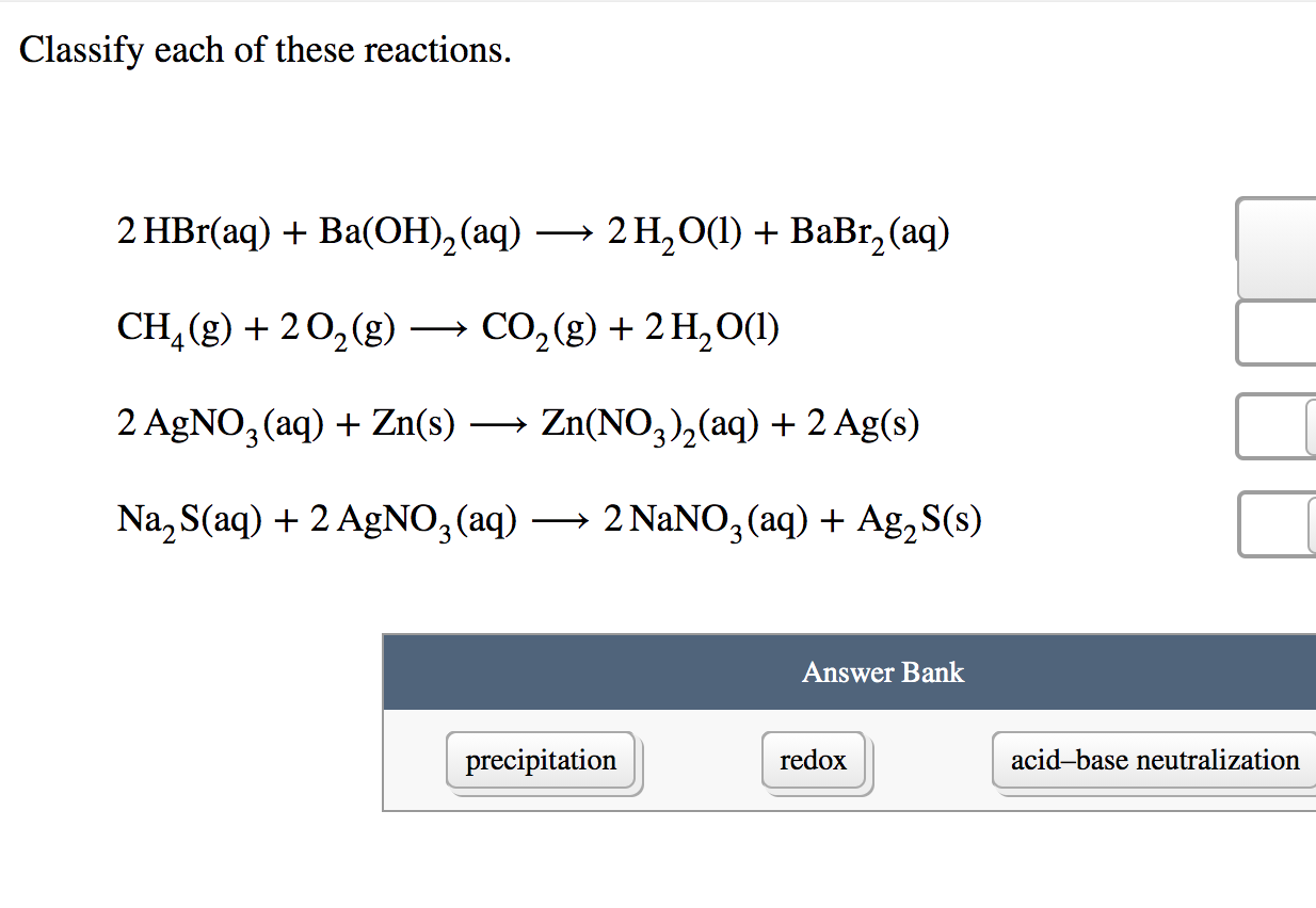 Solved Classify each of these reactions. 2 HBr(aq) + | Chegg.com