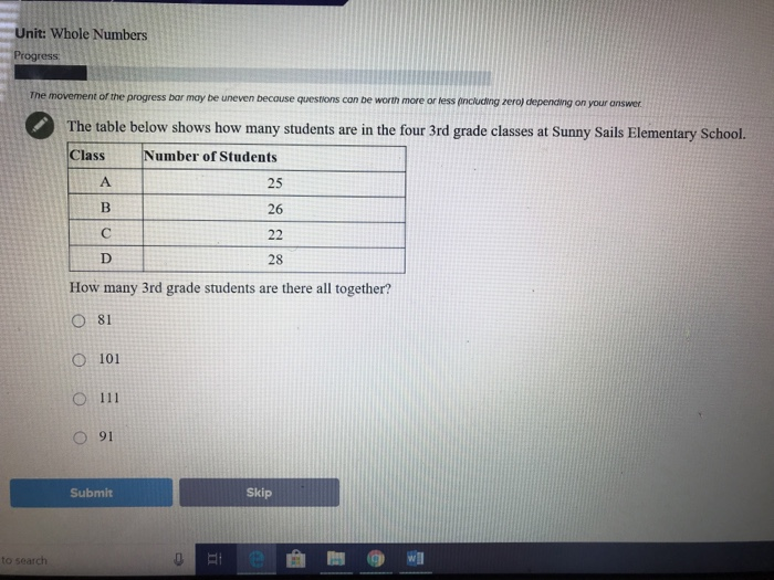 Solved Unit: Whole Numbers Progress The movement of the | Chegg.com