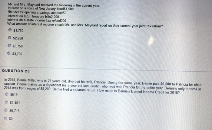 Solved Mr. and Mrs. Maynard received the following in the | Chegg.com