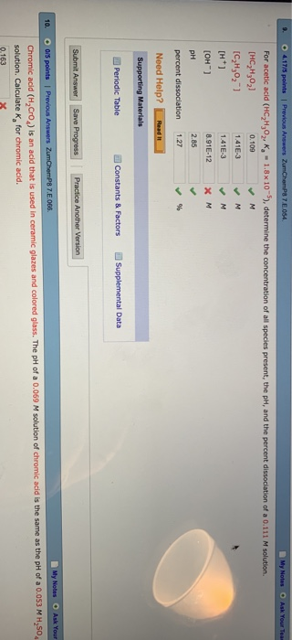 Solved 4.1775 For acetic acid (HC2H302. Ka " 1.8x10-5), | Chegg.com