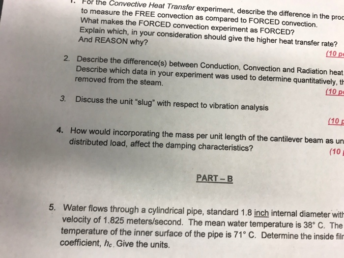 Solved For the Convective Heat Transfer experiment, describe | Chegg.com