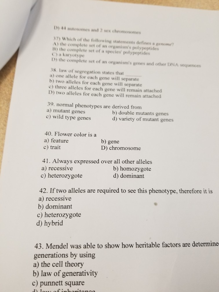 Solved D) 44 autosomes and 2 sex chromosomes 1) Which of the | Chegg.com