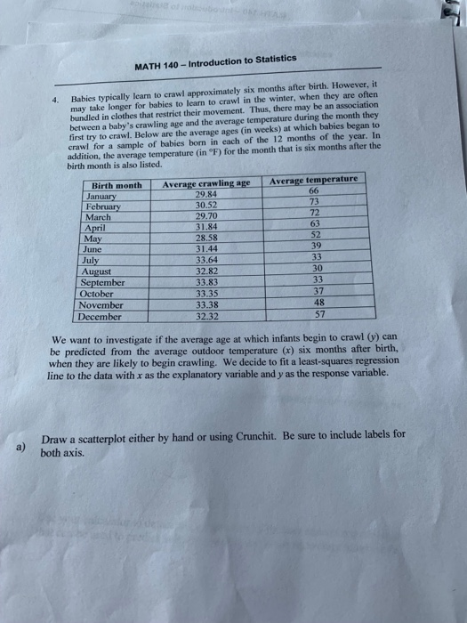 Solved MATH 140- Introduction to Statistics 4. Babies | Chegg.com