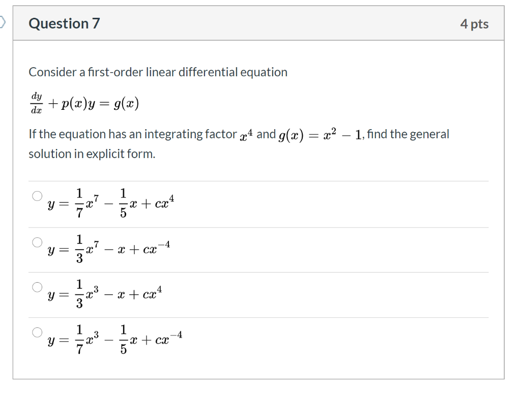 Solved Question 7 4 pts Consider a first-order linear | Chegg.com