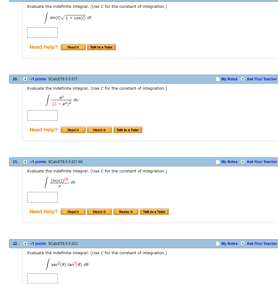 Solved Evaluate the indefinite integral. (Use C for the | Chegg.com