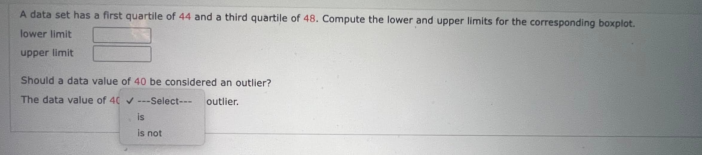 Solved Show the boxplot for the data.A data set has a first | Chegg.com