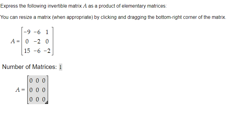Solved Express the following invertible matrix A as a | Chegg.com