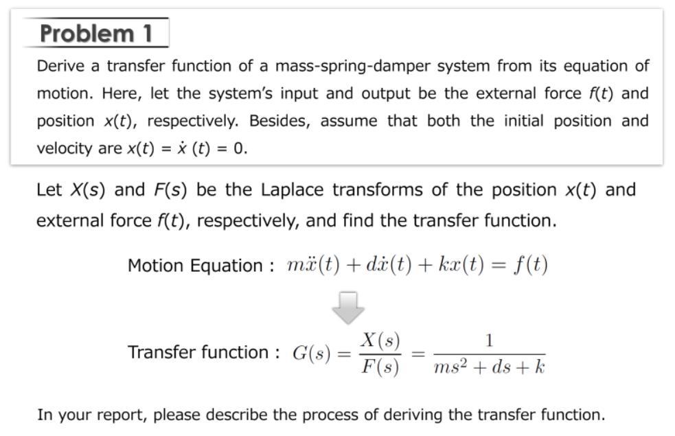 Solved Problem 1 Derive a transfer function of a | Chegg.com