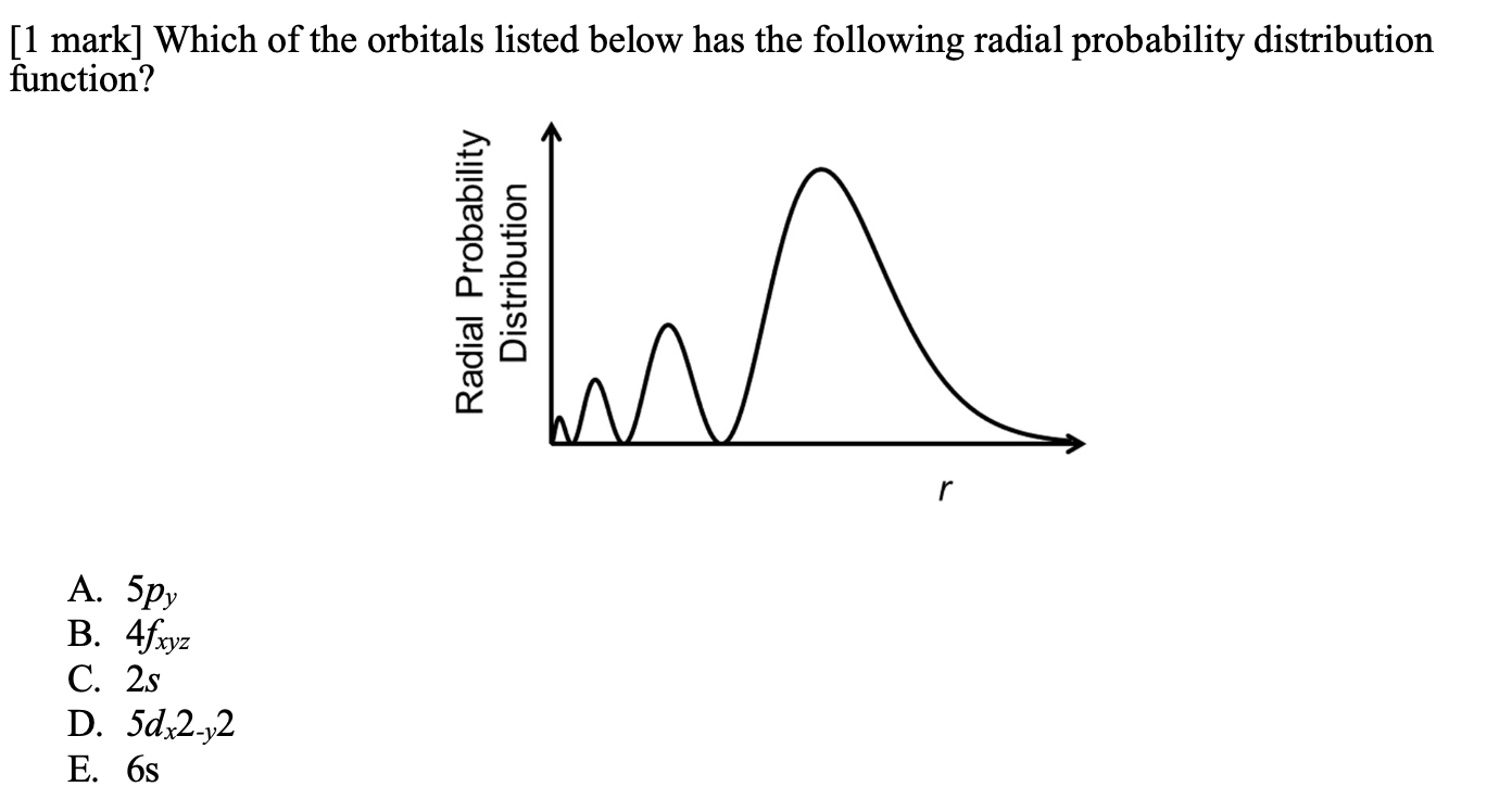 Solved [1 mark] Which of the orbitals listed below has the | Chegg.com