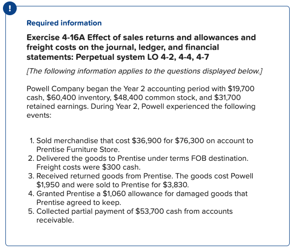 Solved Required information Exercise 4-16A Effect of sales | Chegg.com