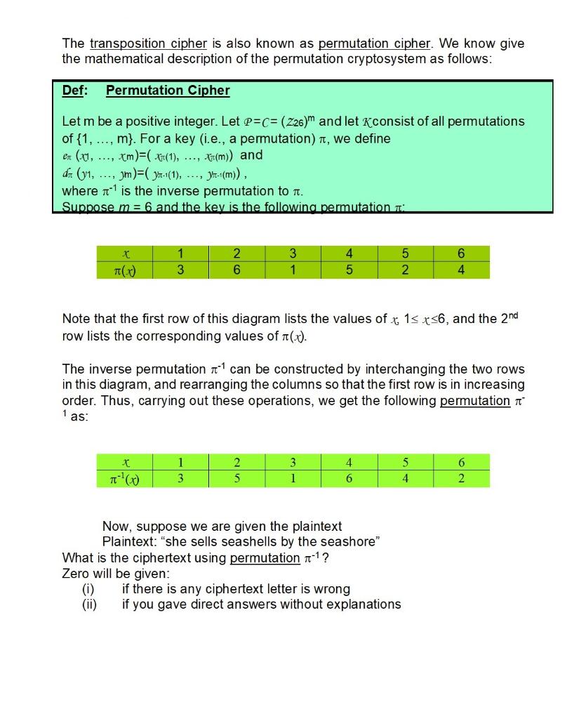 Solved The transposition cipher is also known as permutation | Chegg.com