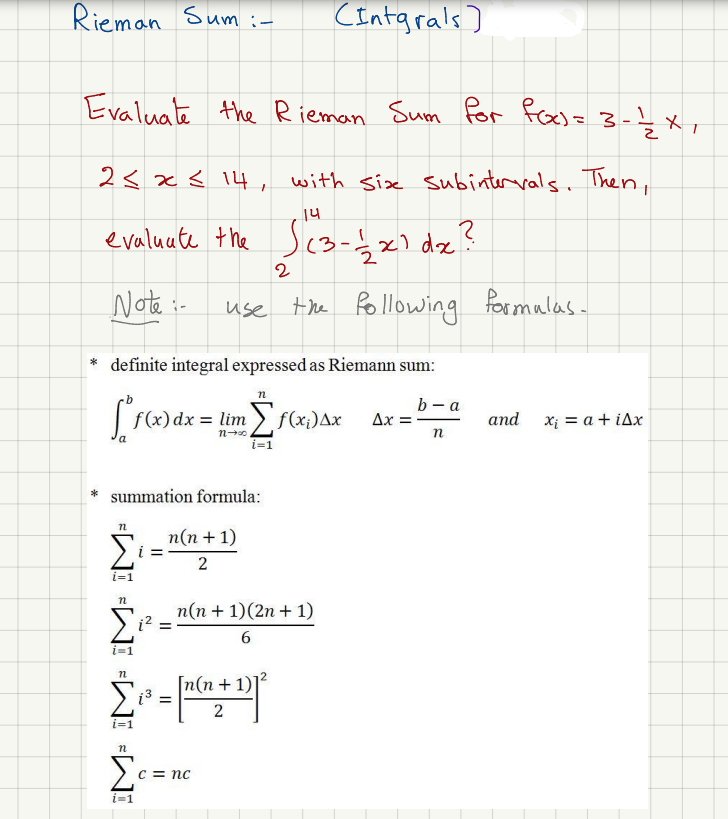Solved Rieman Sum :- (Intgrals Evaluate the Rieman Sum for | Chegg.com