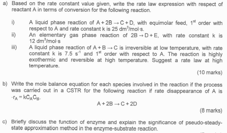 Solved a) Based on the rate constant value given, write the | Chegg.com