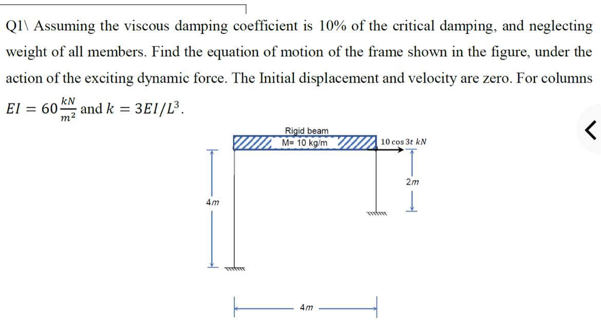 Solved Ql\ Assuming the viscous damping coefficient is 10% | Chegg.com