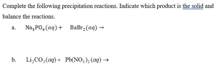 Solved Complete the following precipitation reactions. | Chegg.com