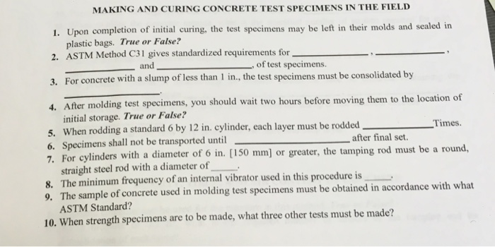 Solved MAKING AND CURING CONCRETE TEST SPECIMENS IN THE | Chegg.com