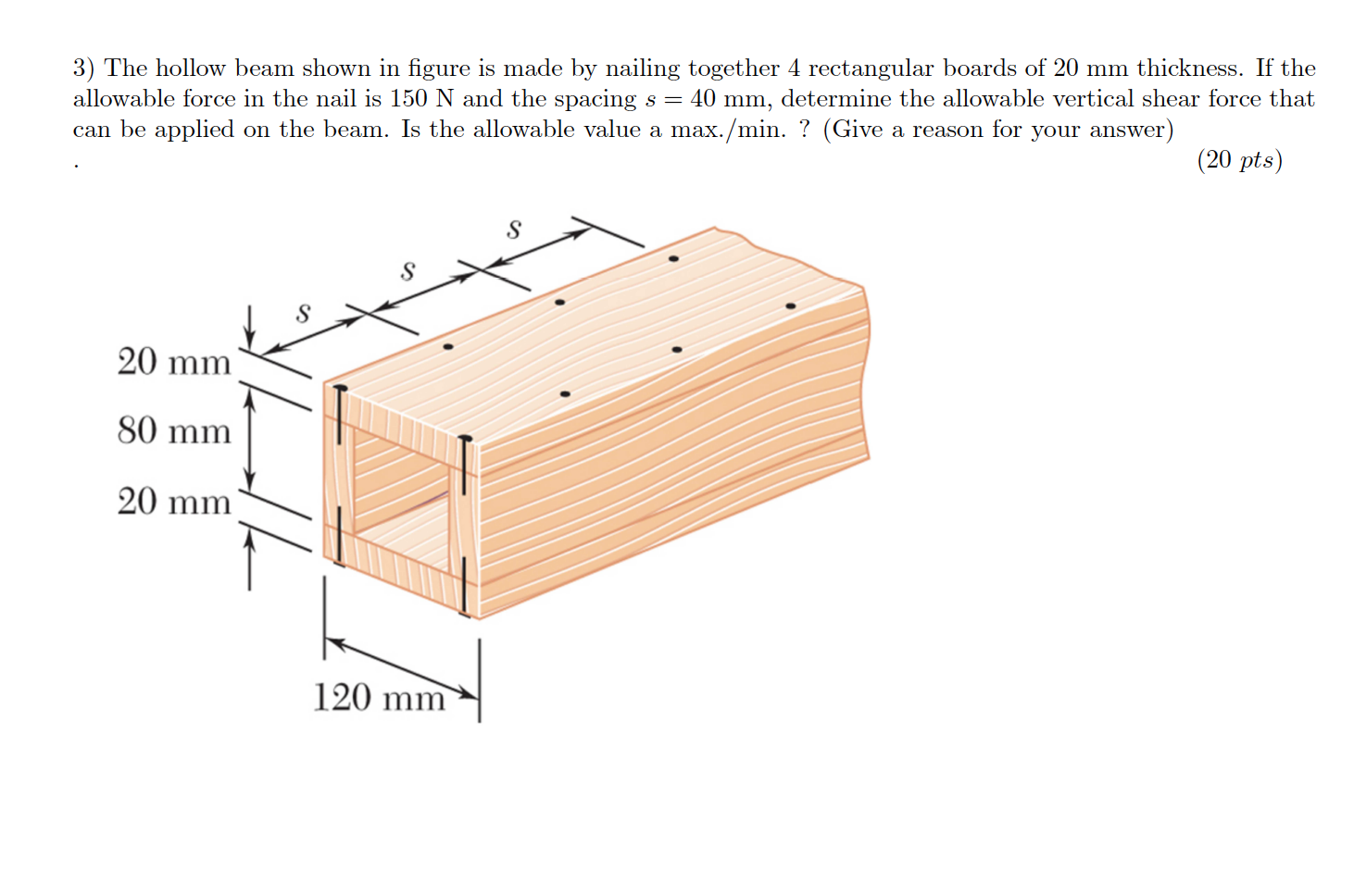 Solved 3) The hollow beam shown in figure is made by nailing | Chegg.com
