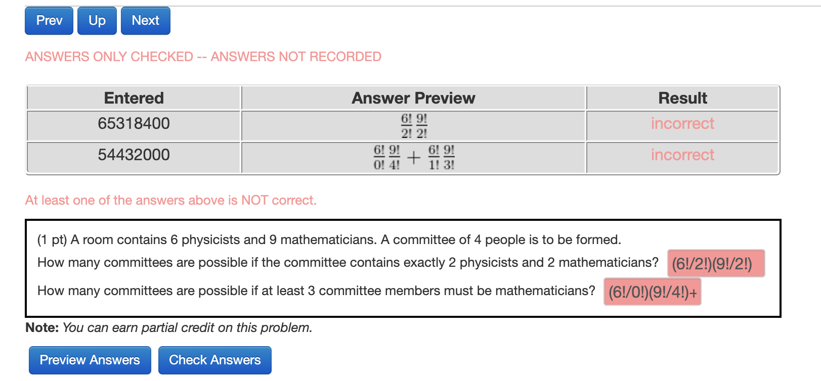 Solved Prev Up Next ANSWERS ONLY CHECKED -- ANSWERS NOT | Chegg.com
