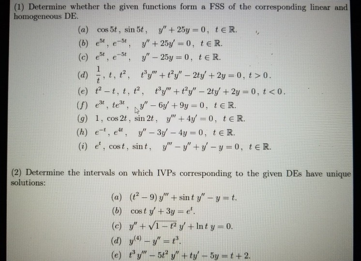 Solved 1 Determine Whether The Given Functions Form A Fss 0912