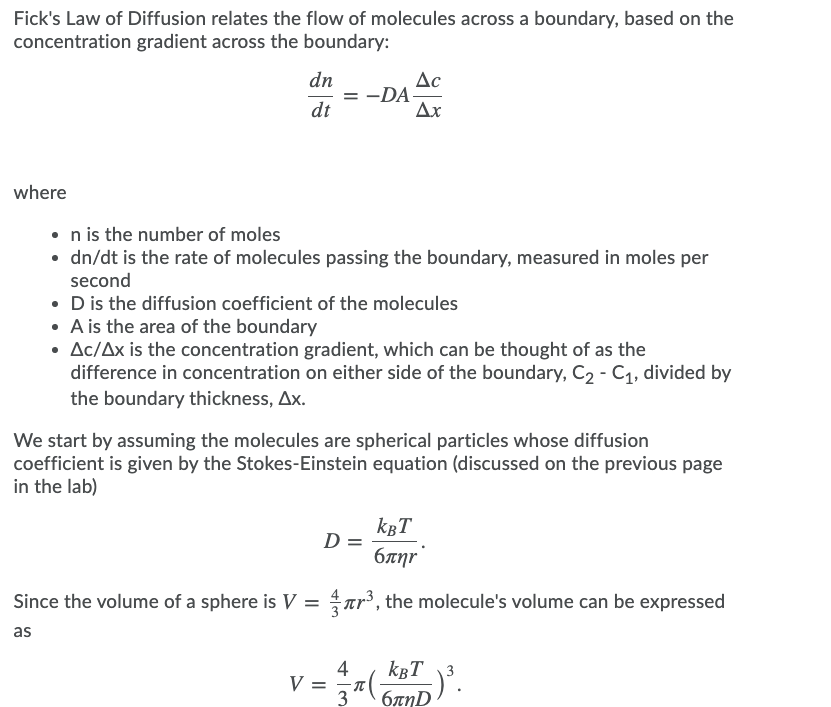Fick's Law of Diffusion relates the flow of molecules | Chegg.com