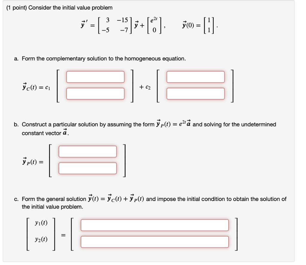 Solved (1 point) Consider the initial value problem 3 -15 у | Chegg.com
