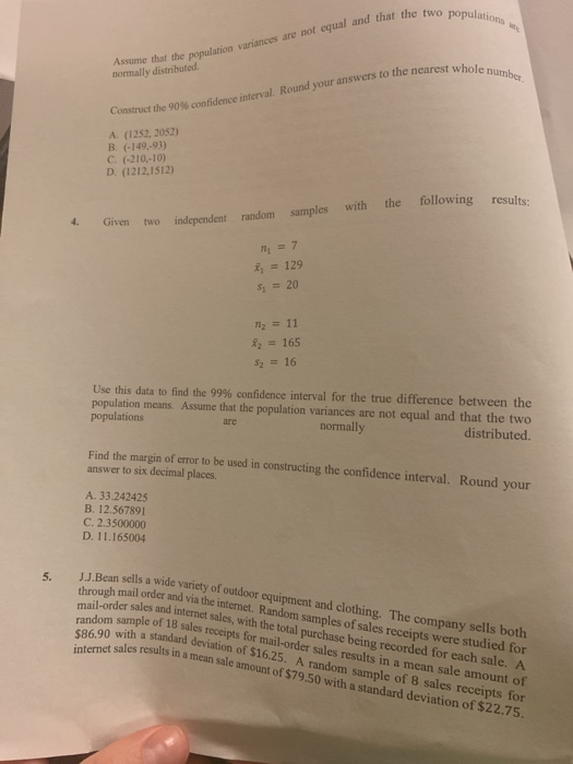 Solved Assume that the population variances are not equal | Chegg.com
