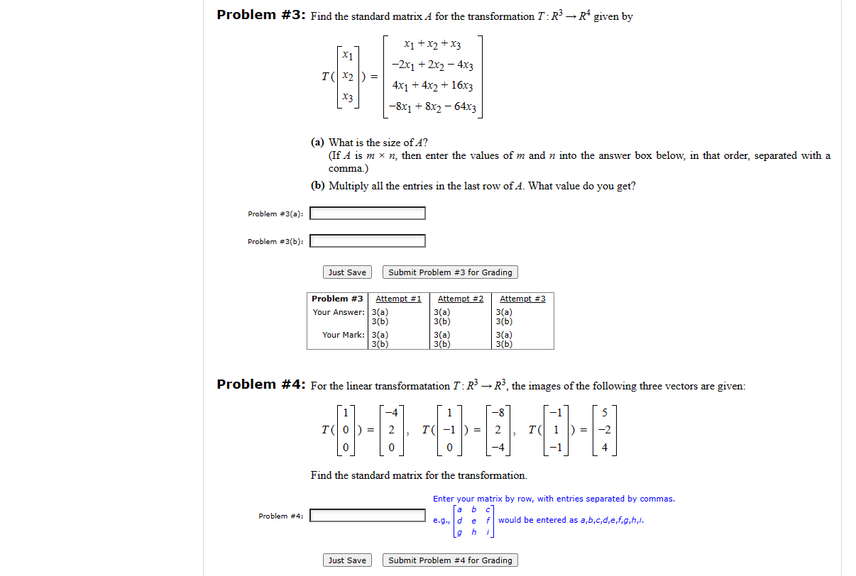 Solved Problem \#3: Find the standard matrix A for the | Chegg.com
