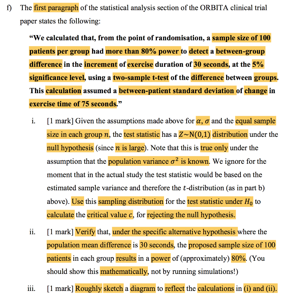 Solved f) The first paragraph of the statistical analysis | Chegg.com