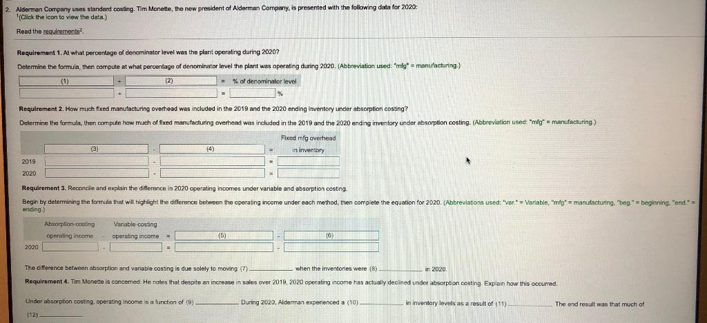 Solved Alderman Company uses standard costing. Tim Monette, | Chegg.com