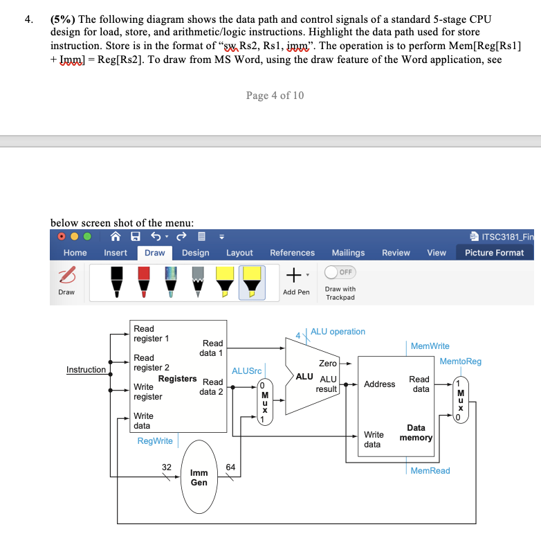 Solved 4. (5%) The following diagram shows the data path and | Chegg.com