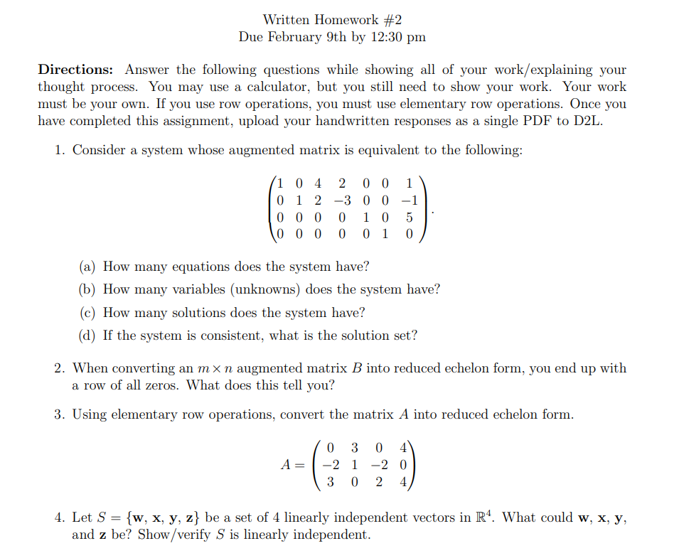 Solved Written Homework \#2 Due February 9 th by 12:30 pm | Chegg.com