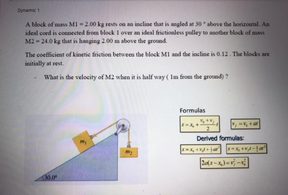Solved Dynamic 1 A block of mass M1 = 2.00 kg rests on an | Chegg.com