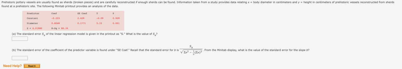 Solved (a) The standard error Se of the linear regression | Chegg.com