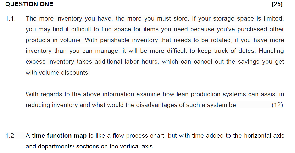 Solved 1.1. The more inventory you have, the more you must | Chegg.com