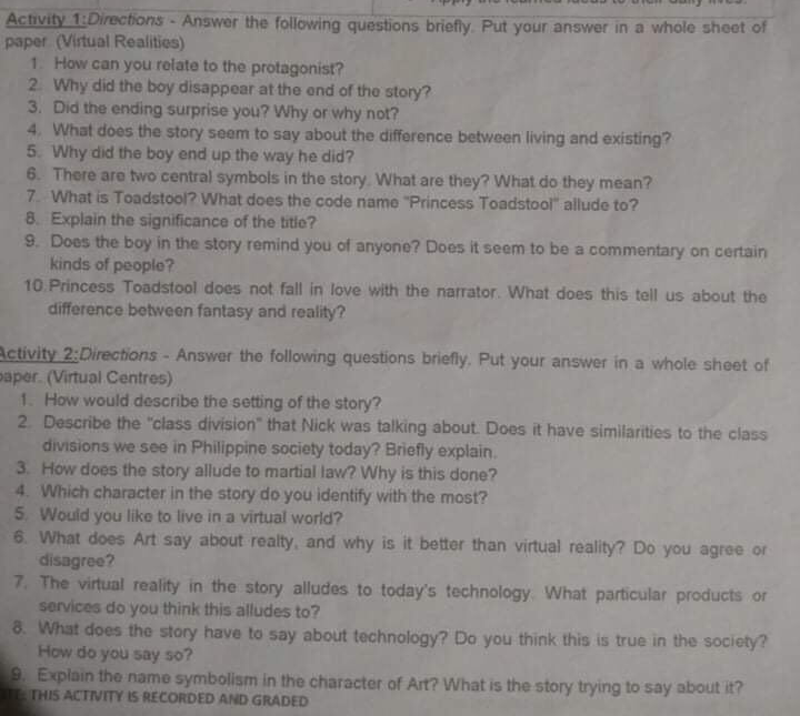 Activity 1:Directions - Answer the following | Chegg.com